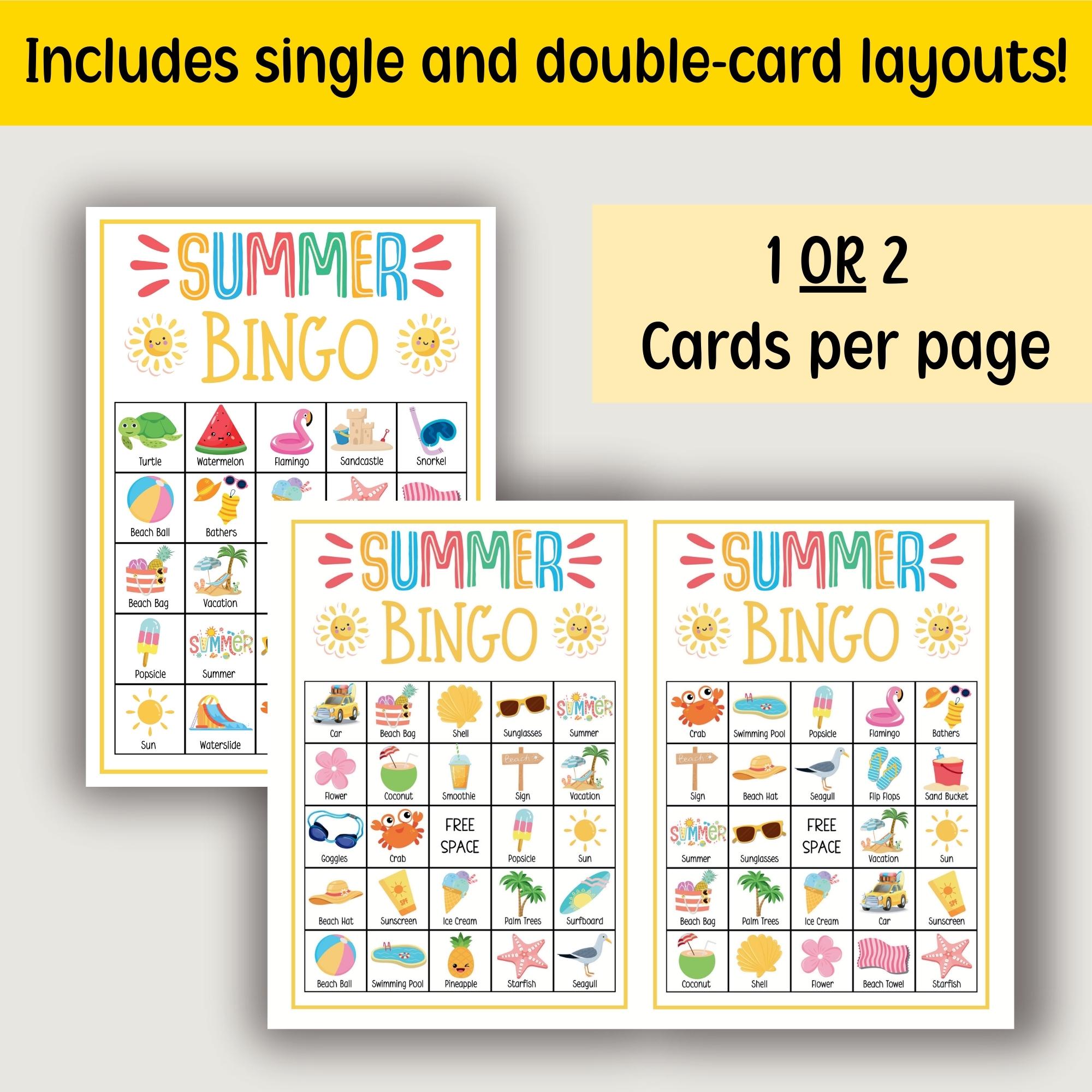 Summer Bingo Cards Printable Summer Activity Kids and Adult Summer ...