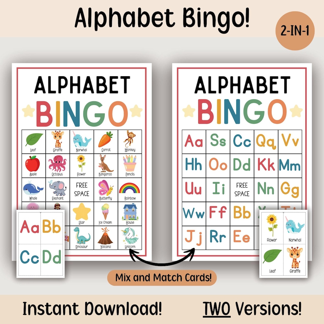 Alphabet Bingo Cards Printable ABC Bingo Alphabet Game Kindergarten ...