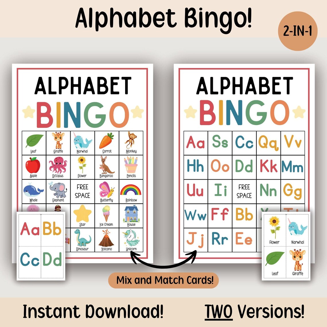 Alphabet Bingo Cards Printable ABC Bingo Alphabet Game Kindergarten ...