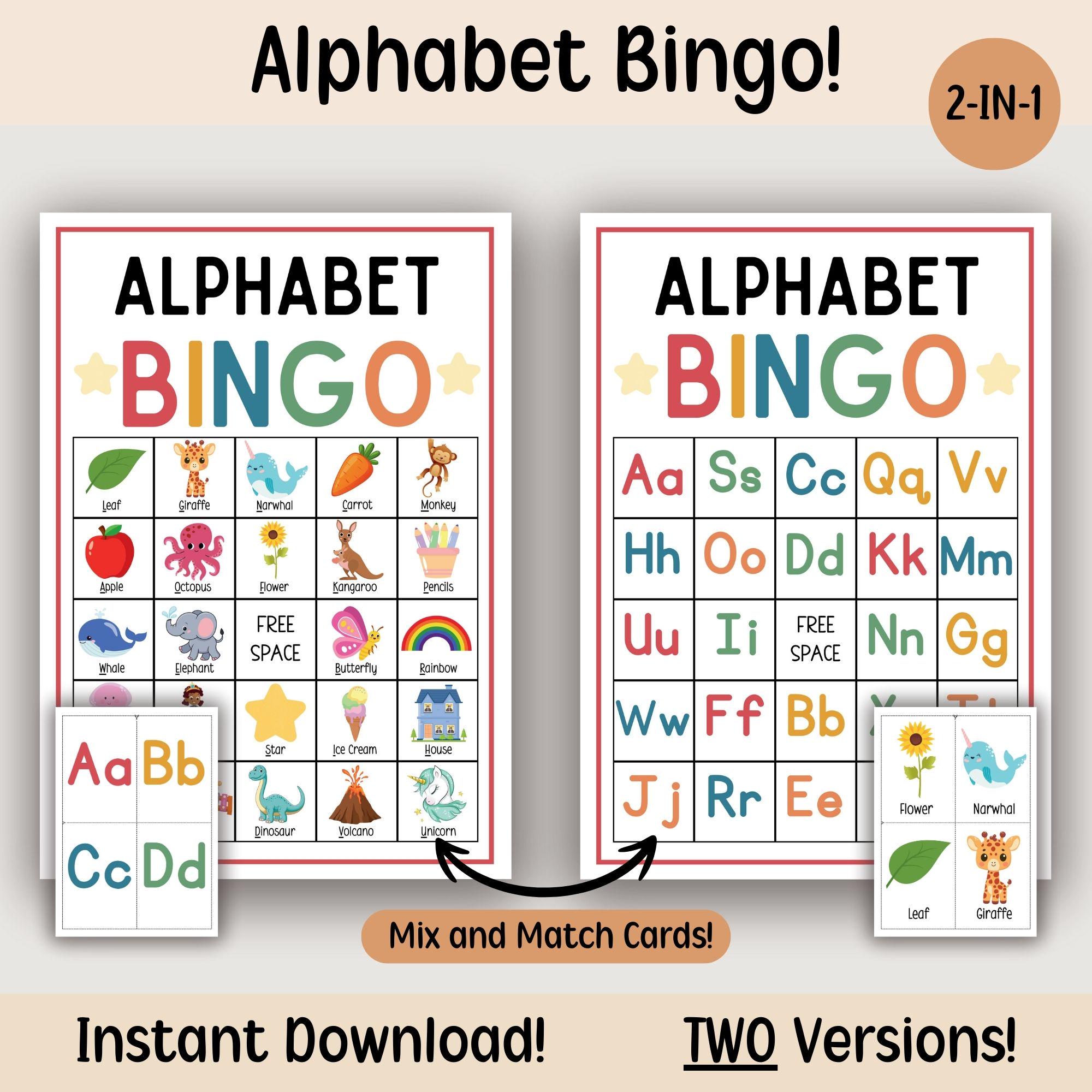 Alphabet Bingo Cards Printable ABC Bingo Alphabet Game Kindergarten ...