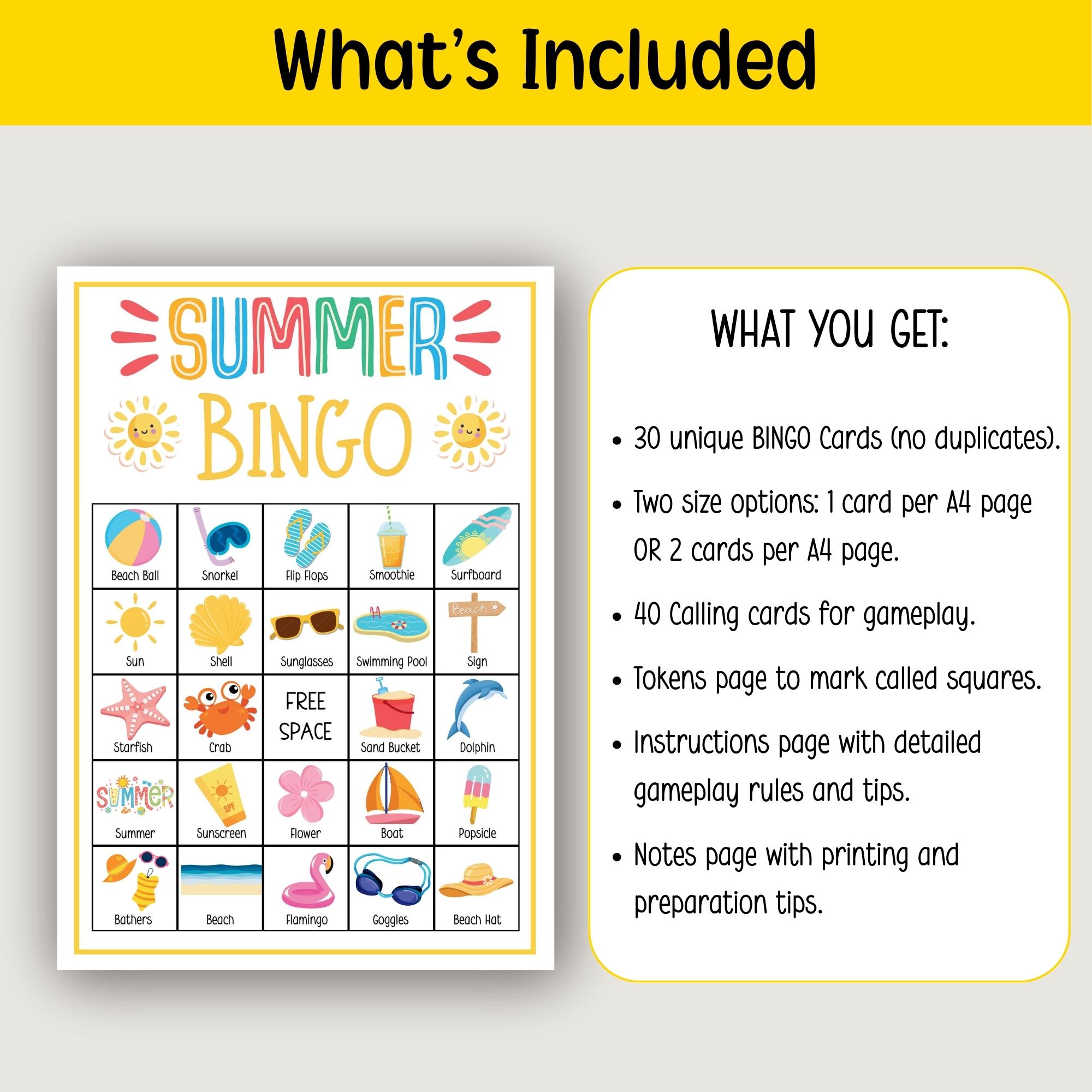 Summer Bingo Cards Printable Summer Activity Kids and Adult Summer ...