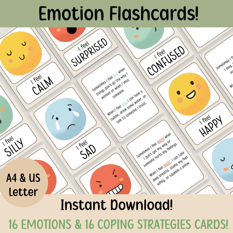 Emotion Flashcards Coping Mechanism Cards Montessori Resources ...