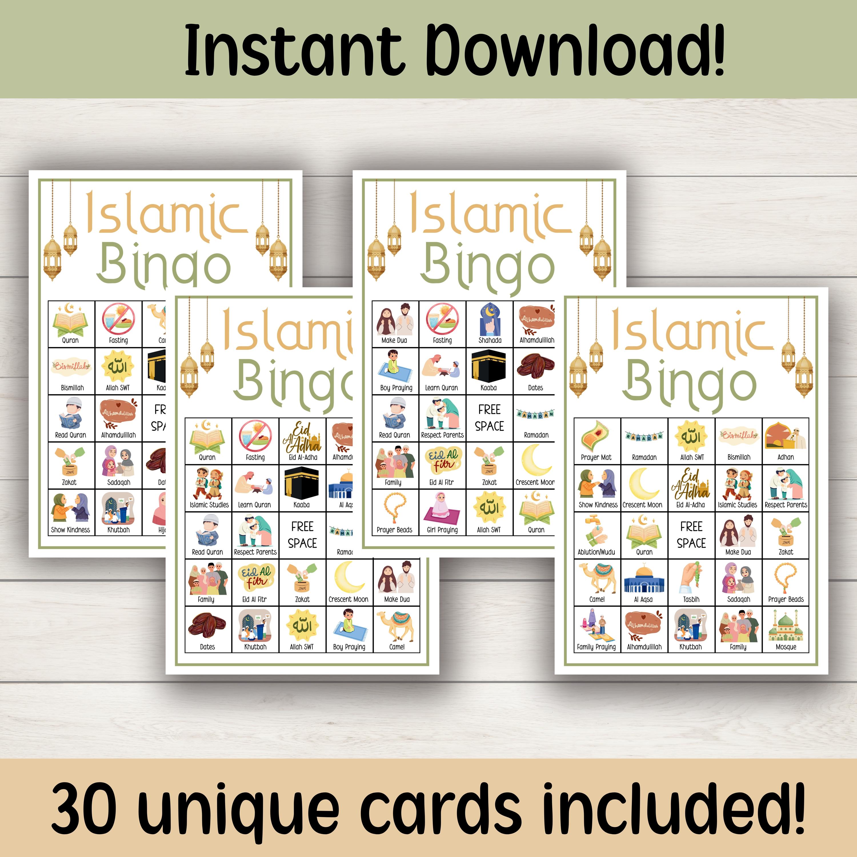 Islamic Bingo Cards Printable Homeschool Islam Activity Kids and Adult ...