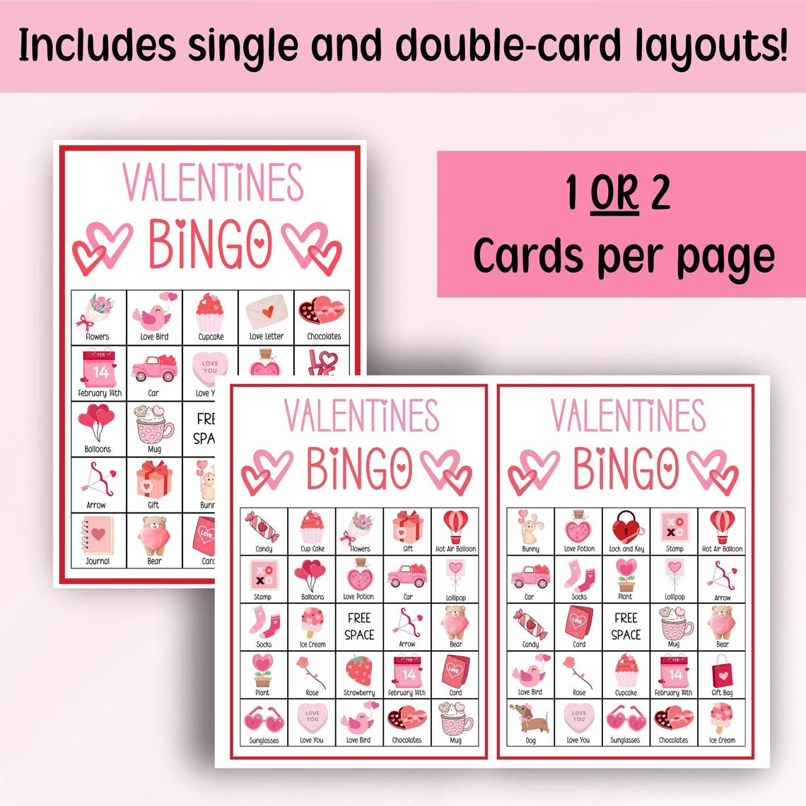 Valentines Day Bingo Cards Printable Classroom Valentines Activity Kids ...