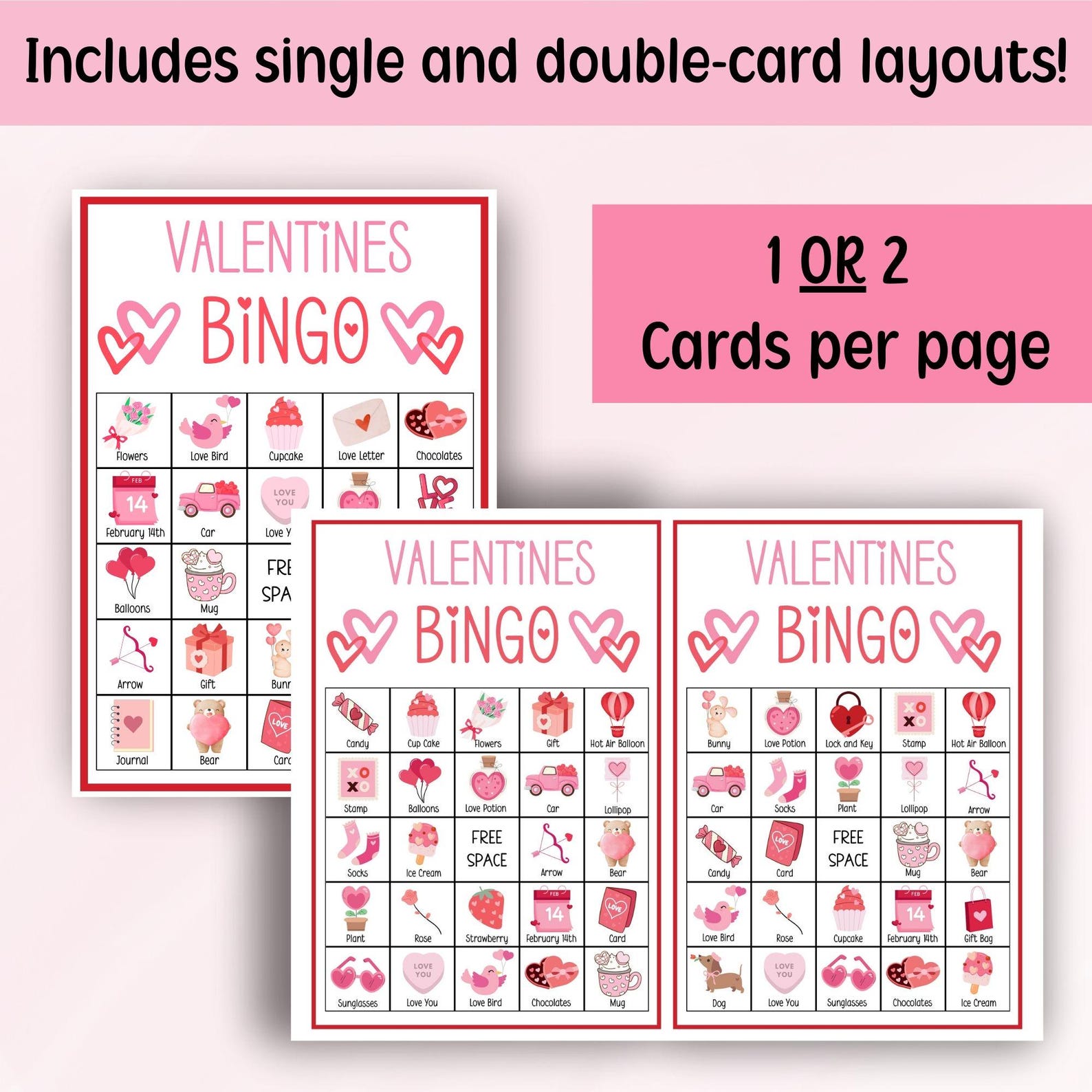 Valentines Day Bingo Cards Printable Classroom Valentines Activity Kids ...