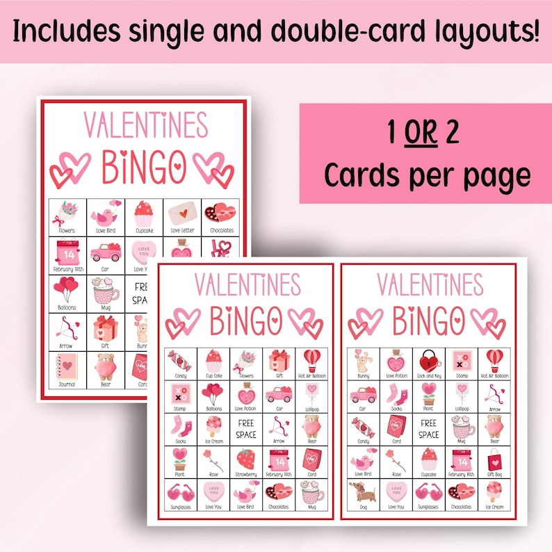 Valentines Day Bingo Cards Printable Classroom Valentines Activity Kids ...