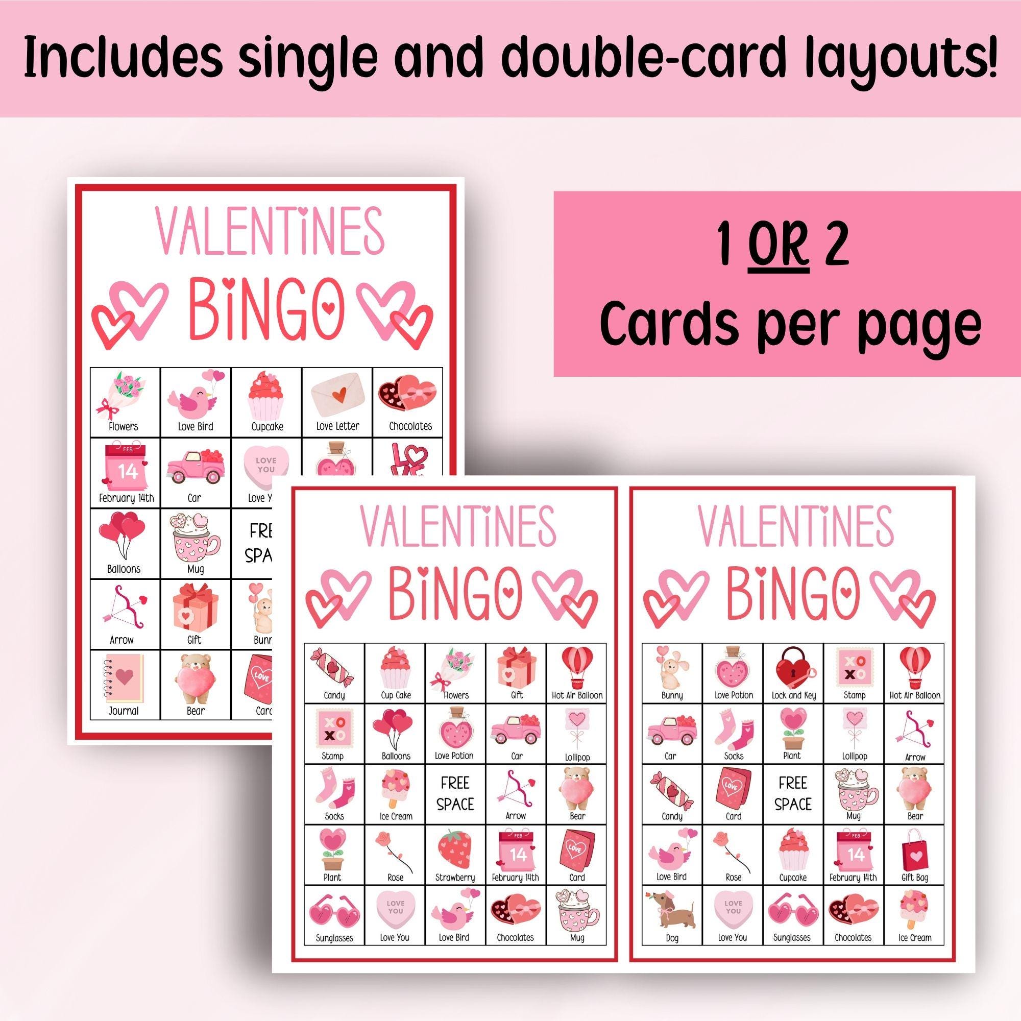 Valentines Day Bingo Cards Printable Classroom Valentines Activity Kids ...