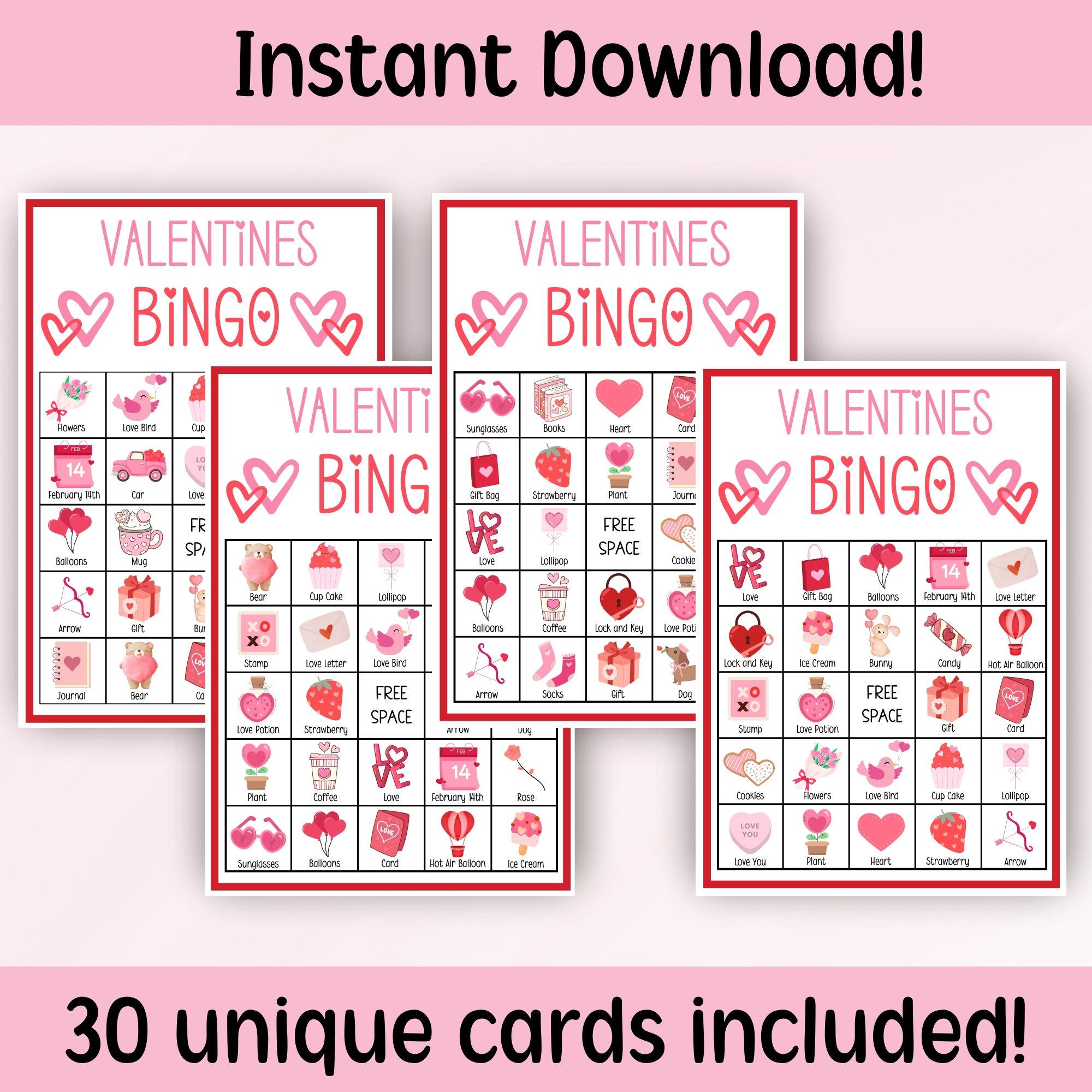 Valentines Day Bingo Cards Printable Classroom Valentines Activity Kids ...