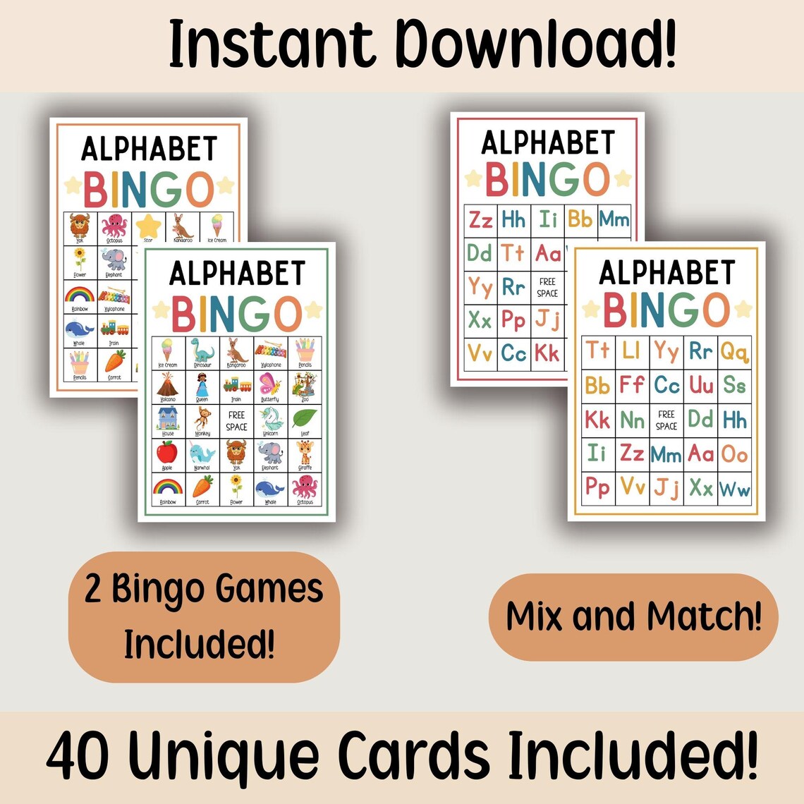 Alphabet Bingo Cards Printable ABC Bingo Alphabet Game Kindergarten ...