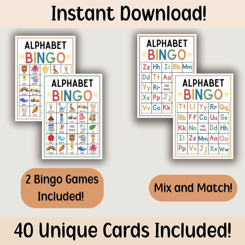 Alphabet Bingo Cards Printable ABC Bingo Alphabet Game Kindergarten ...