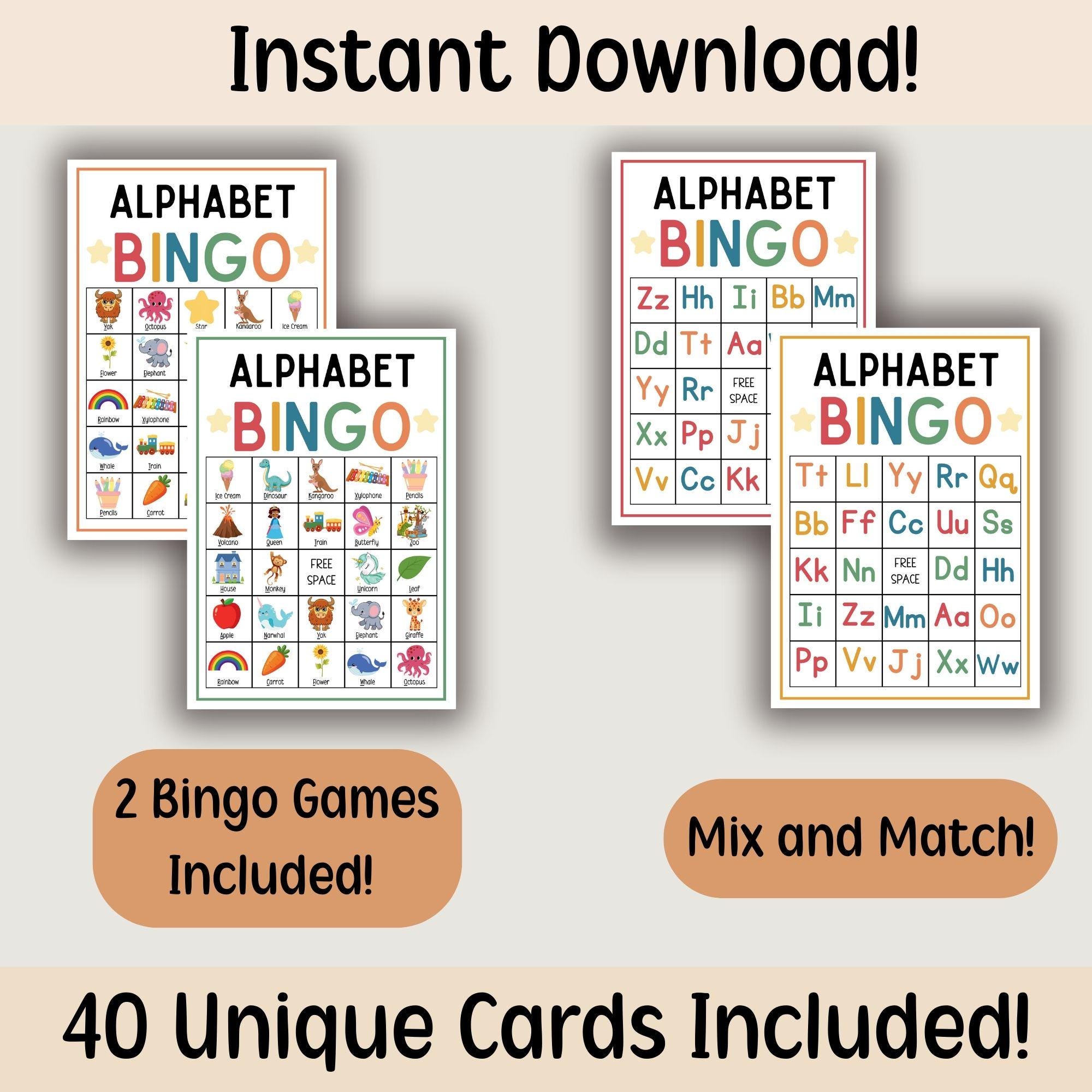 Alphabet Bingo Cards Printable ABC Bingo Alphabet Game Kindergarten ...