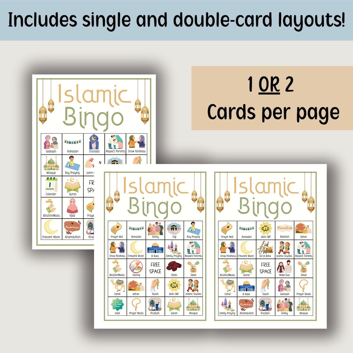 Islamic Bingo Cards Printable Homeschool Islam Activity Kids and Adult ...