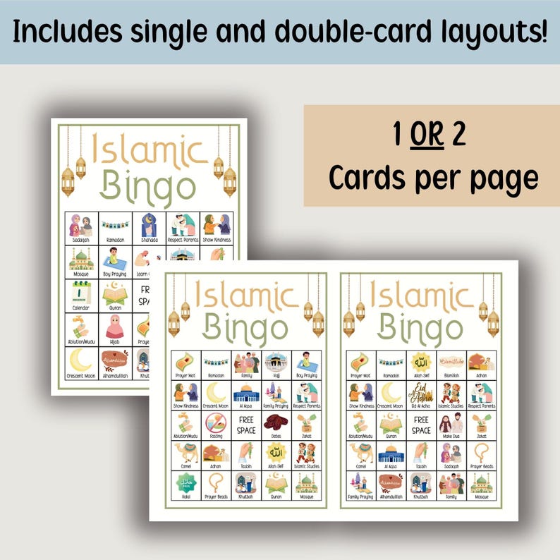 Islamic Bingo Cards Printable Homeschool Islam Activity Kids and Adult ...