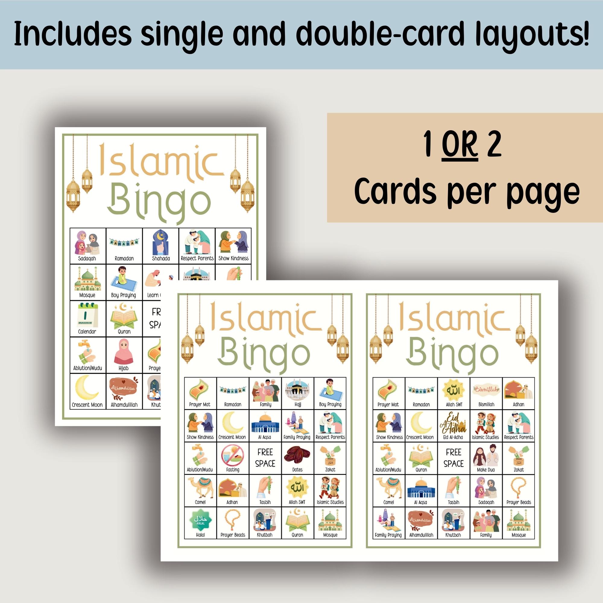 Islamic Bingo Cards Printable Homeschool Islam Activity Kids and Adult ...