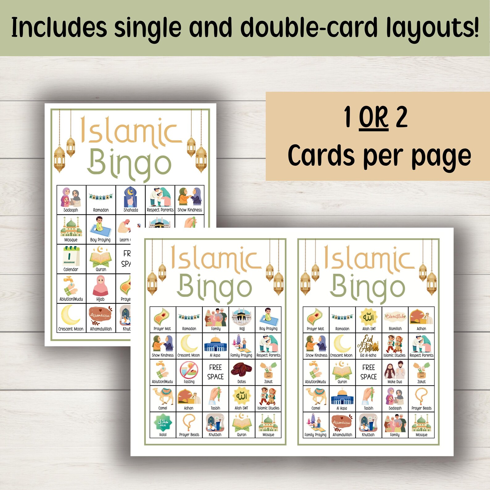 Islamic Bingo Cards Printable Homeschool Islam Activity Kids and Adult ...