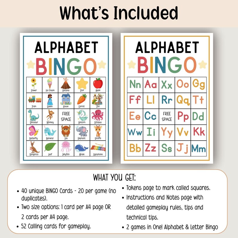 Alphabet Bingo Cards Printable ABC Bingo Alphabet Game Kindergarten ...