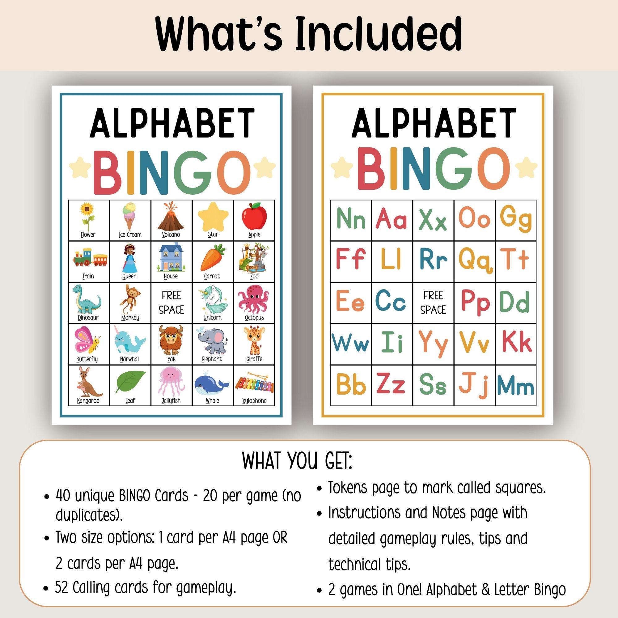 Alphabet Bingo Cards Printable ABC Bingo Alphabet Game Kindergarten ...