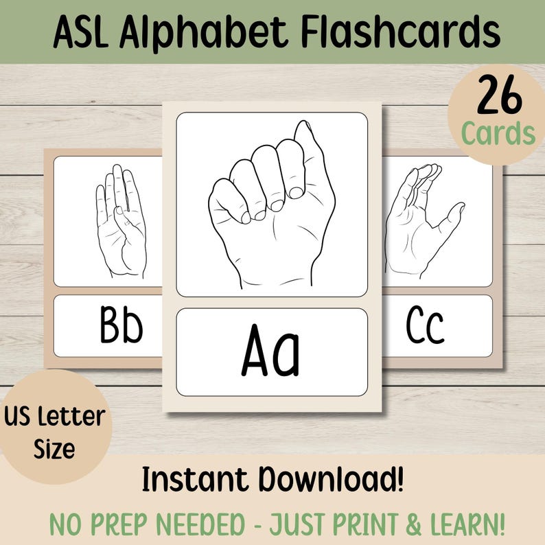 ASL Alphabet Flashcards ASL Alphabet Resource Learn Sign Language ...