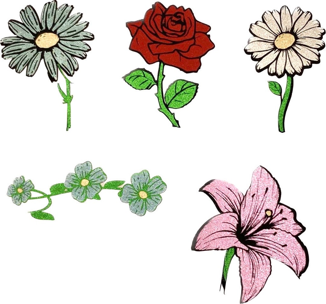 Beautiful Vinyl Sparkly Flower Stickers. Custom Made Lilies, Asters ...