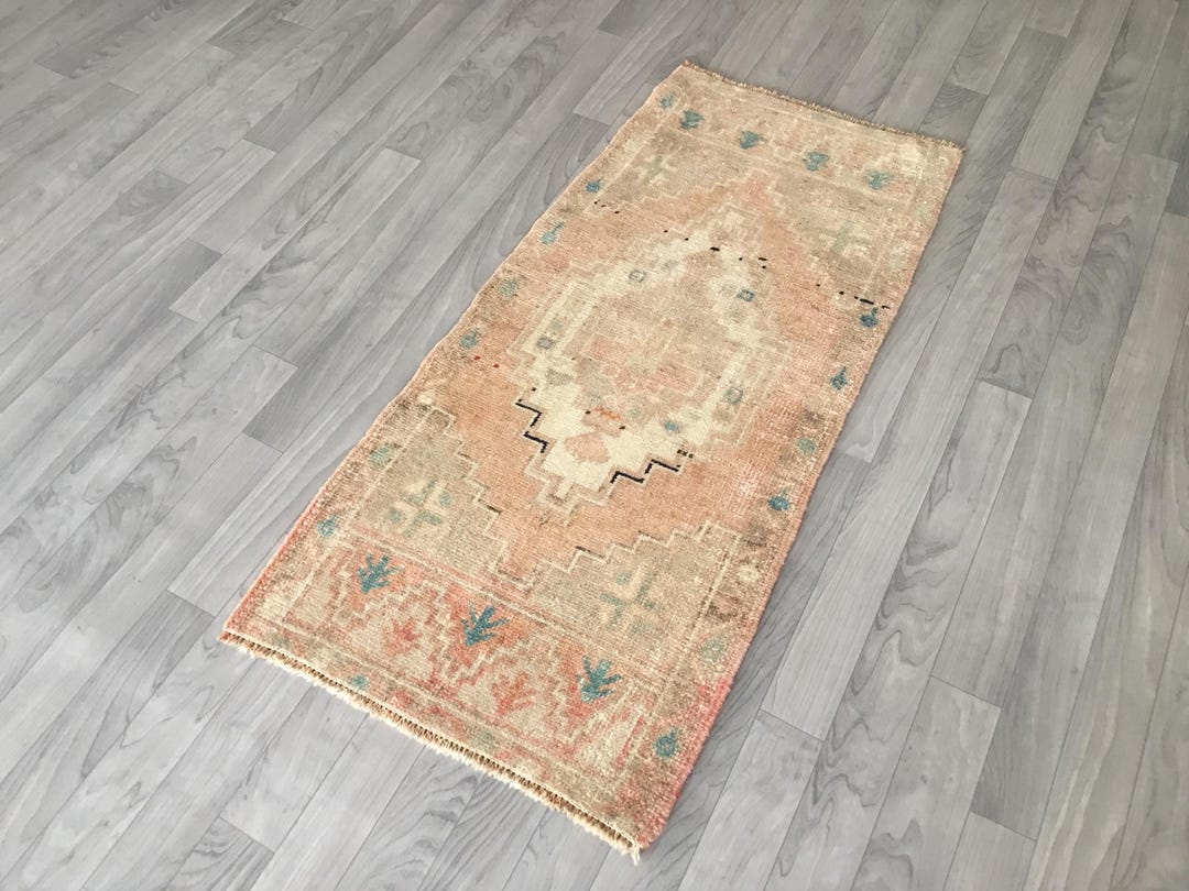 2x4 Rug, Faded Red Gray Rug, Area Oriental Rug, Small Vintage Oushak ...