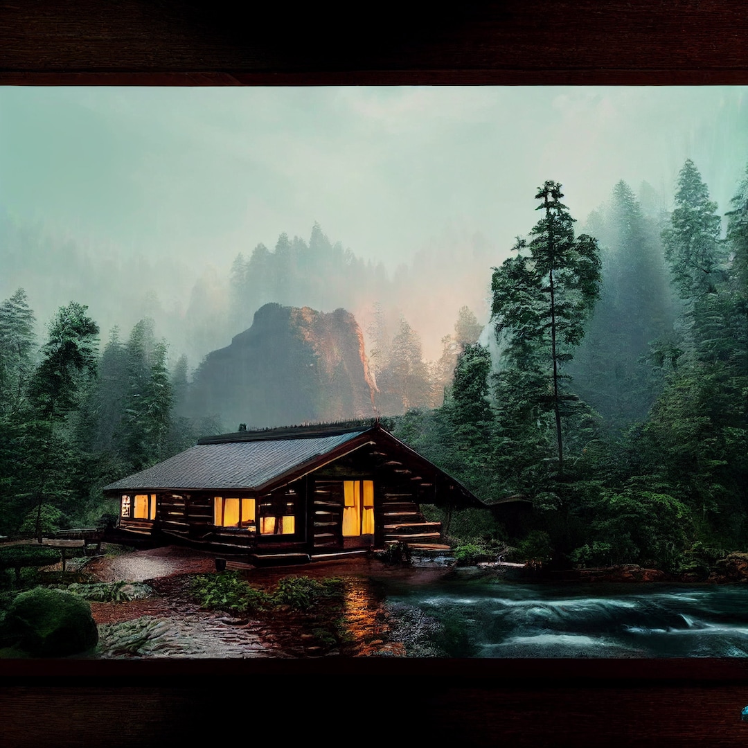 Log Cabin Digital Art, Country, Cabin, Landscape, Mountain Cabin, Old ...