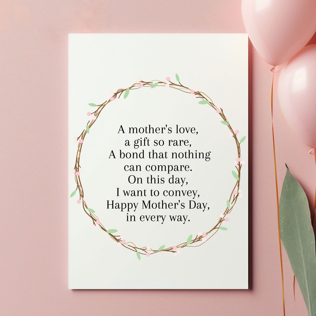 Mothers Day Poem Card Mothers Day Card Mothering Sunday Card for Mum - Etsy