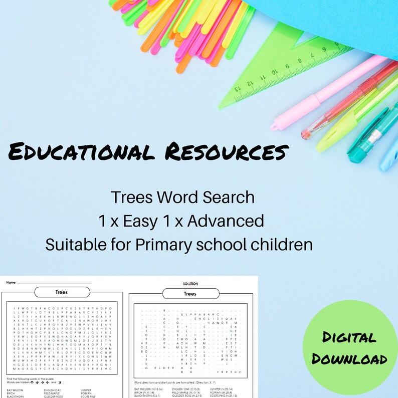 Trees Word Search Educational Printable Primary Education - Etsy