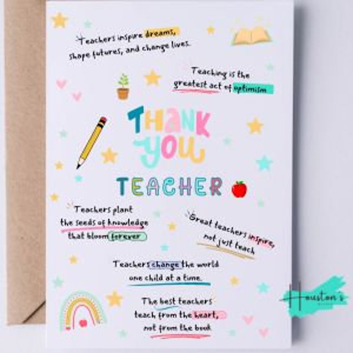 Teacher Thank You Card | Card for Teaching Assistants | Teacher ...