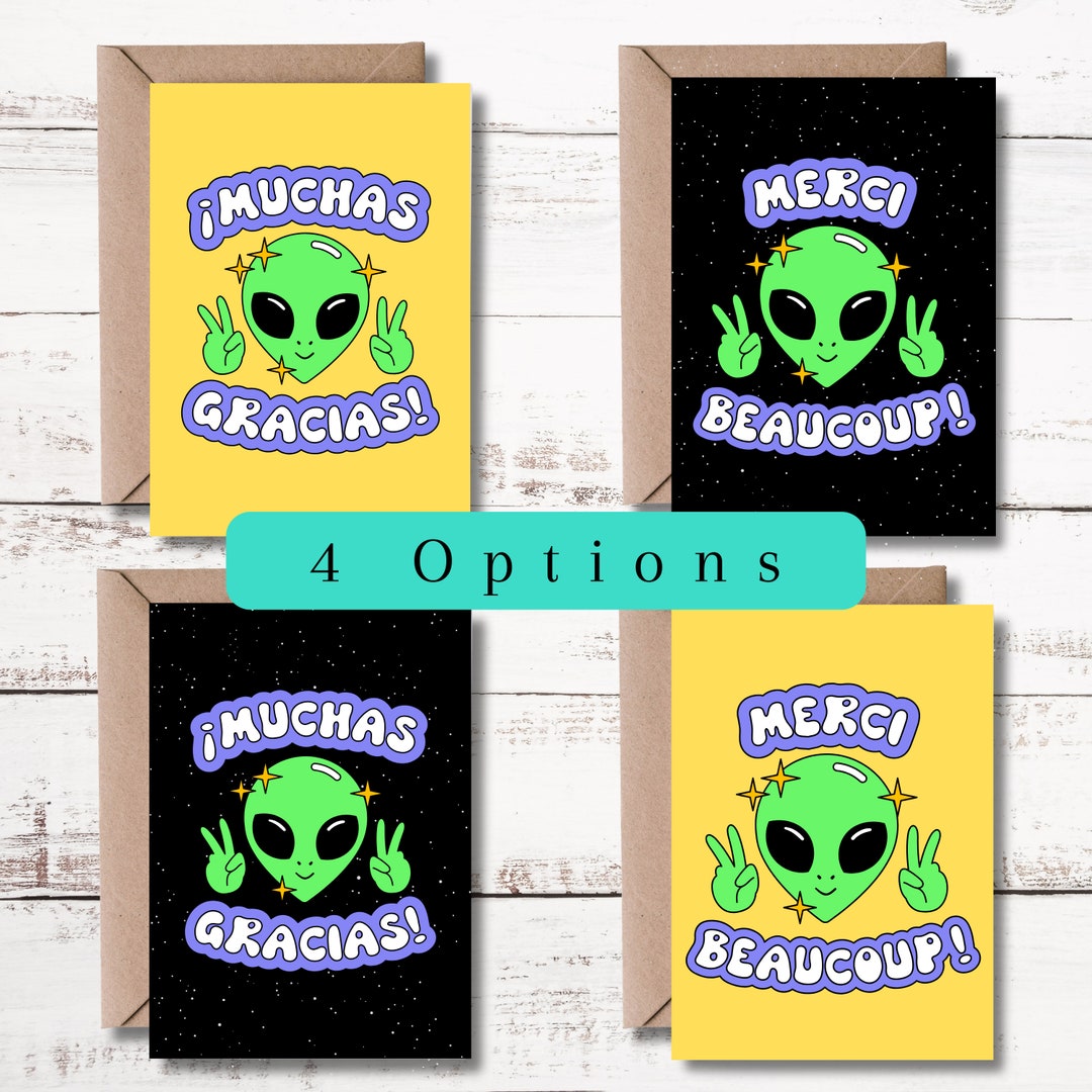 Cute Alien Thank You Card With Multiple Options Thank You Appreciation ...