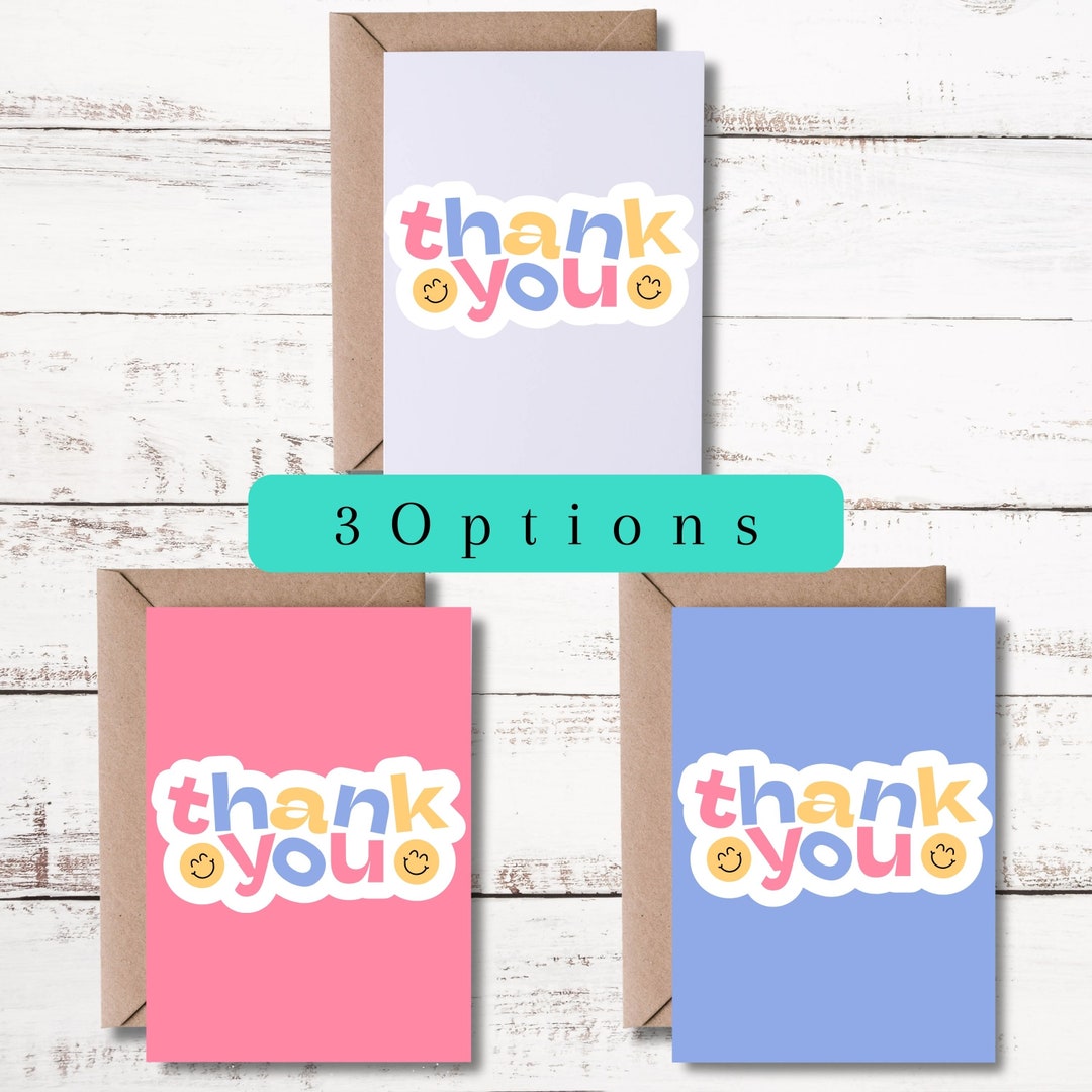 Thank You Card Rainbow Card Gratitude Card Smiley Face Card White Thank ...