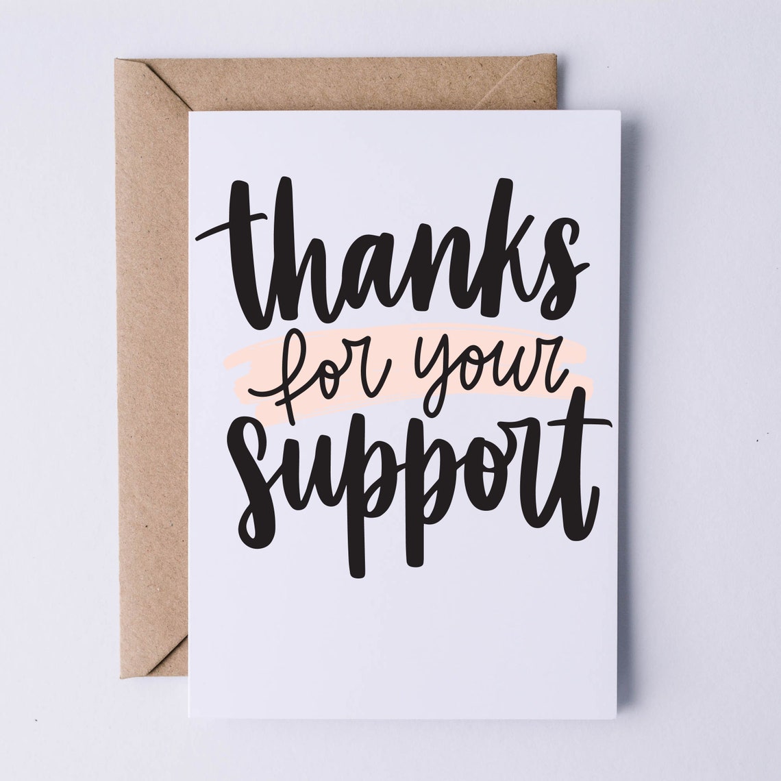 Thank You for Your Support Thank You Card Word Card Elegant Card Black ...