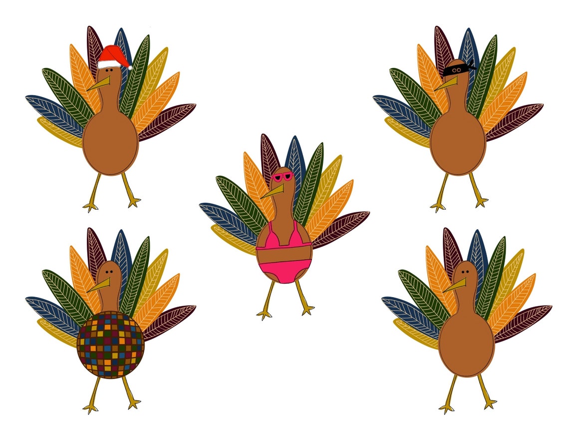Cheeky Turkeys Clipart Bundle Thanksgiving Clip Art Fall - Etsy