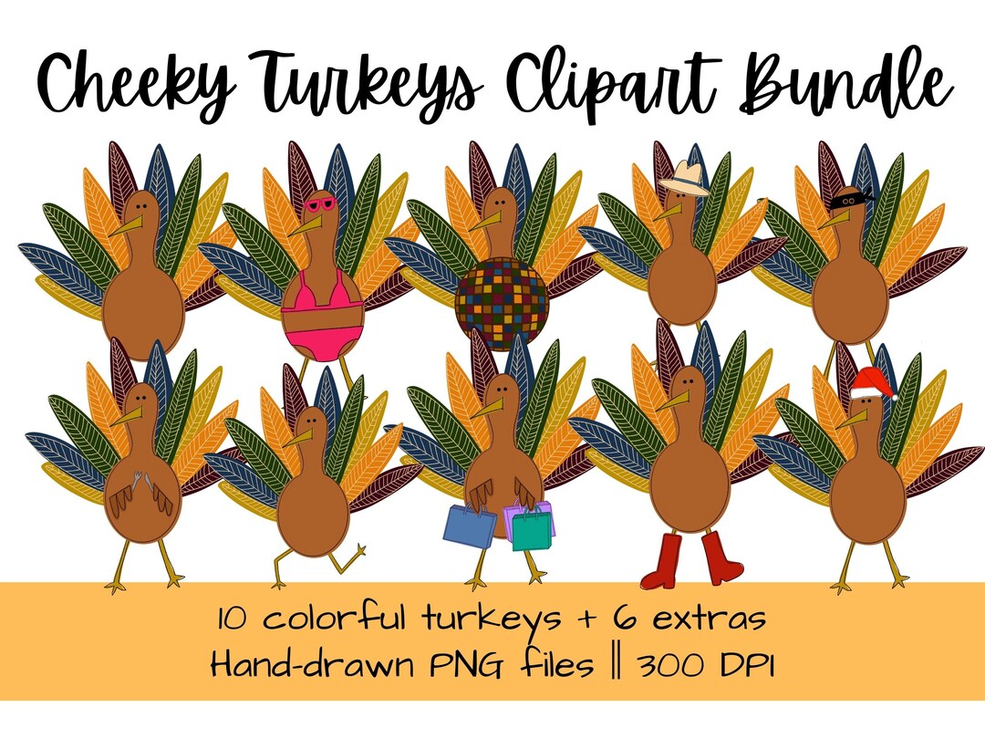 Cheeky Turkeys Clipart Bundle || Thanksgiving Clip Art, Fall ...