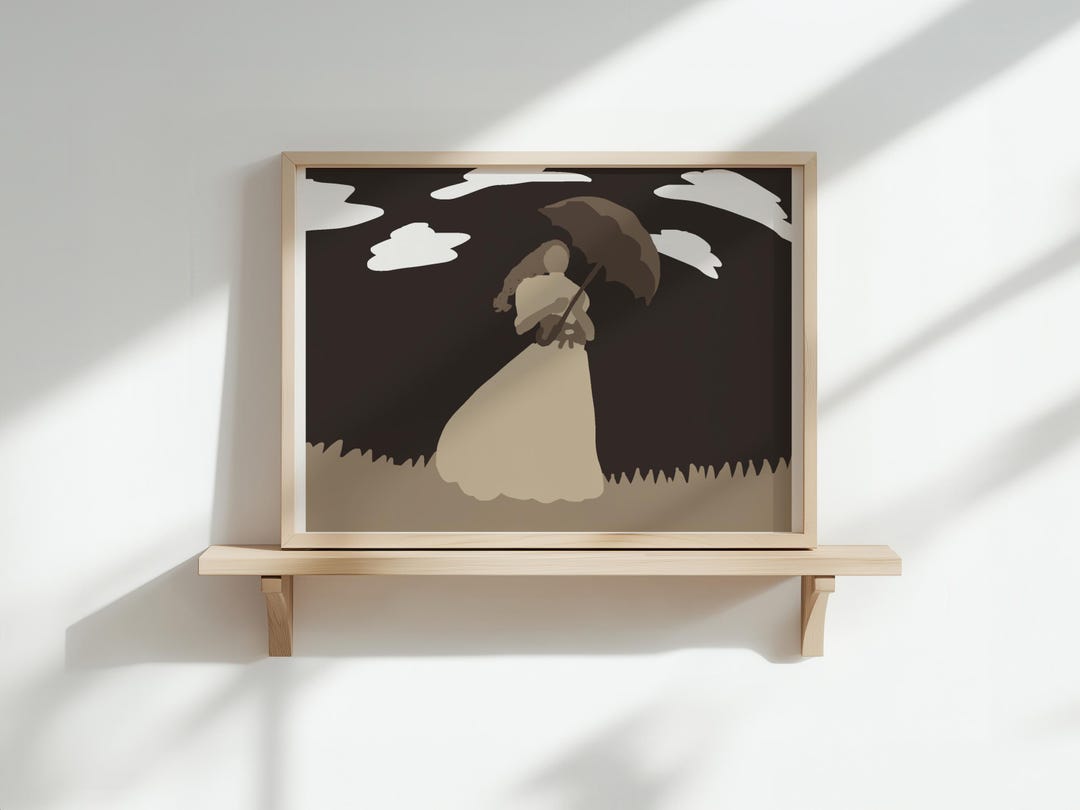 Sepia Lady With Parasol - Vintage Art Poster, Minimalist Wall Decor, B5 ...