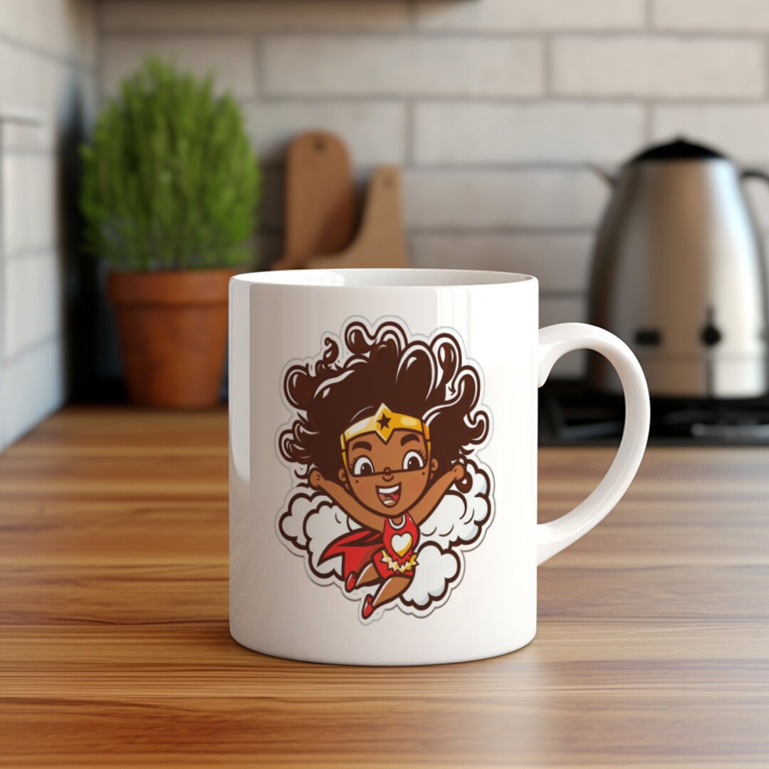 African American Girl Superhero Sticker: Kawaii Cartoon Style - Etsy