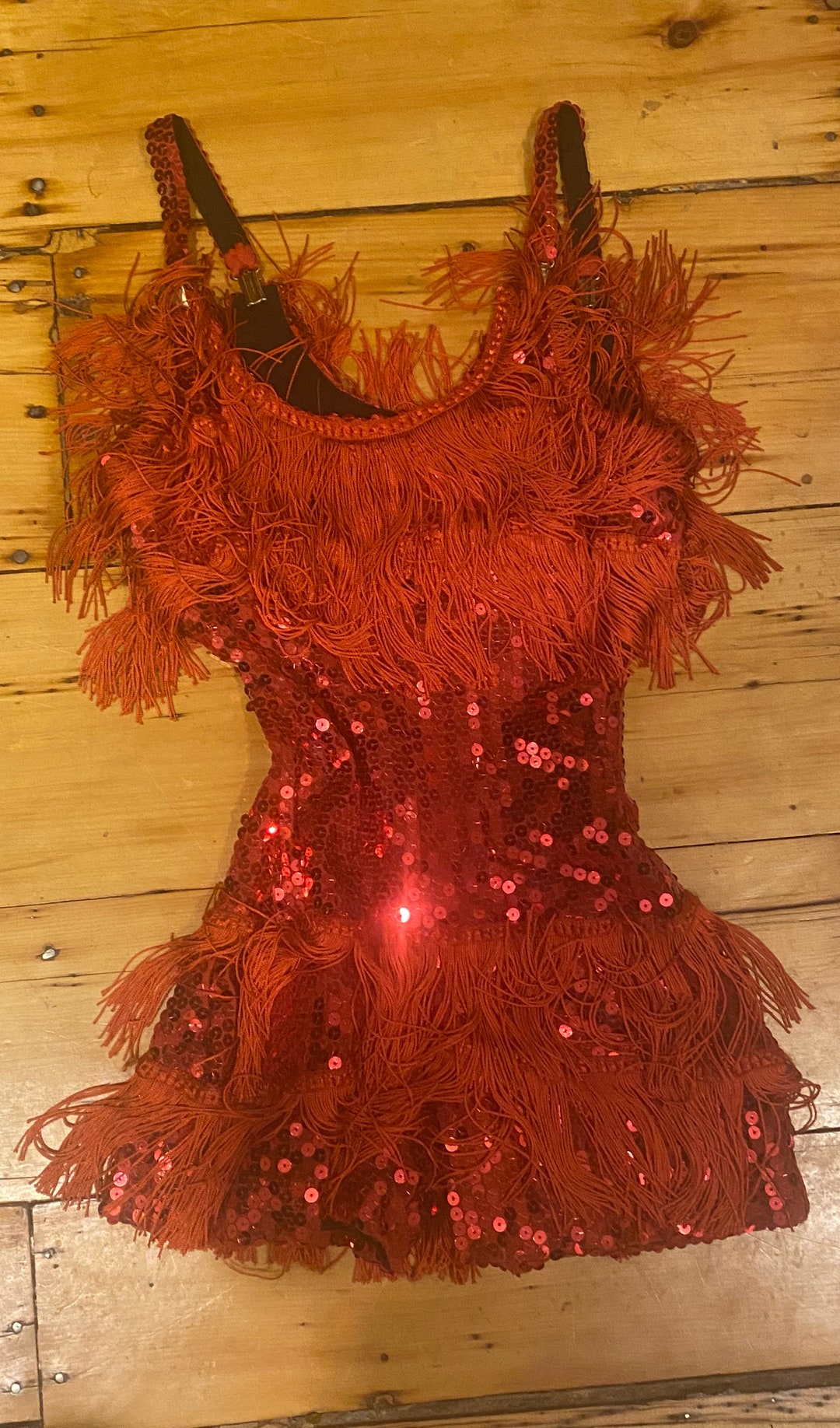Vintage. Sparkling Red Sequin Romper With Fringes Designed by Jeanette ...