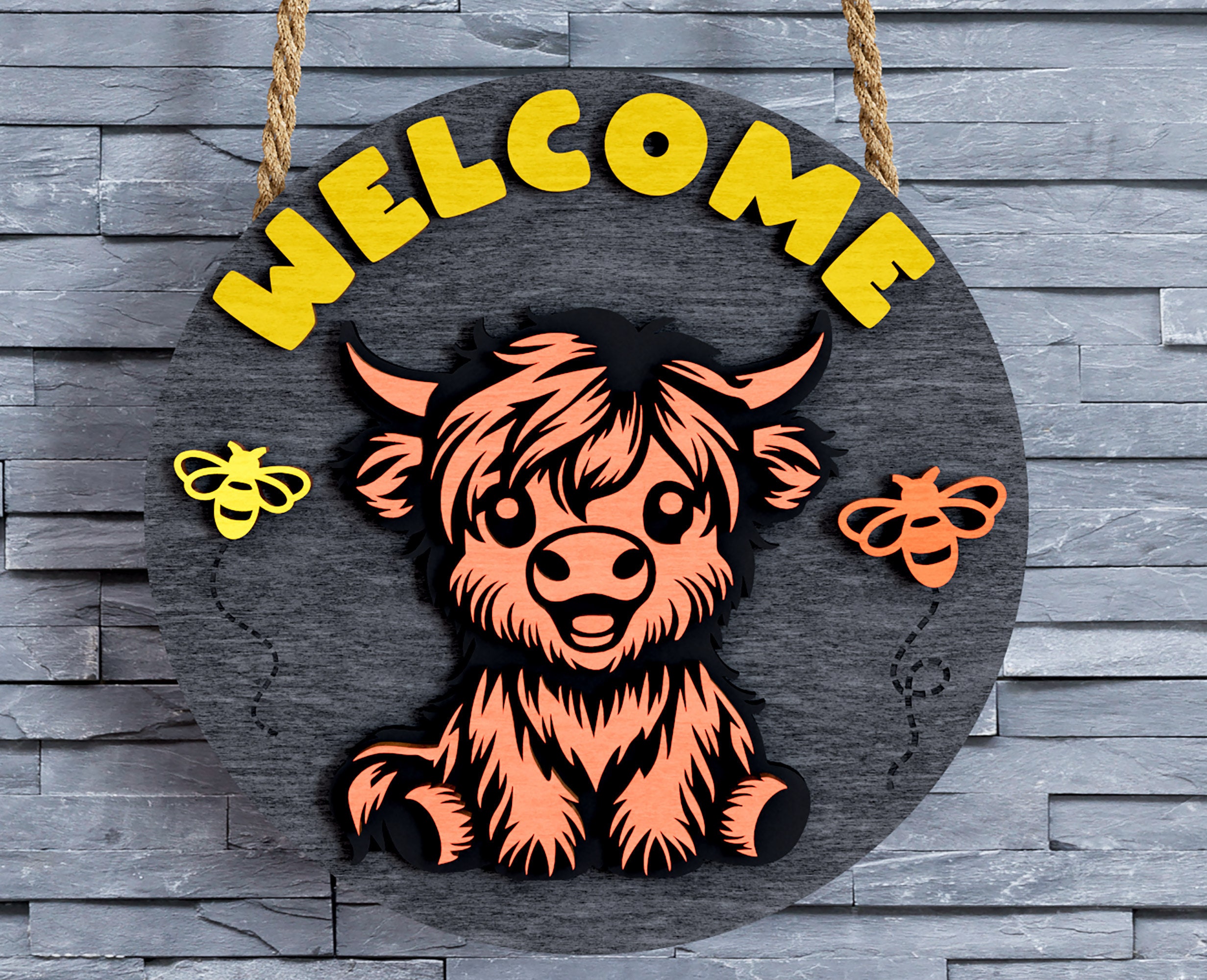 Hi Highland Cow Sign Svg - Etsy