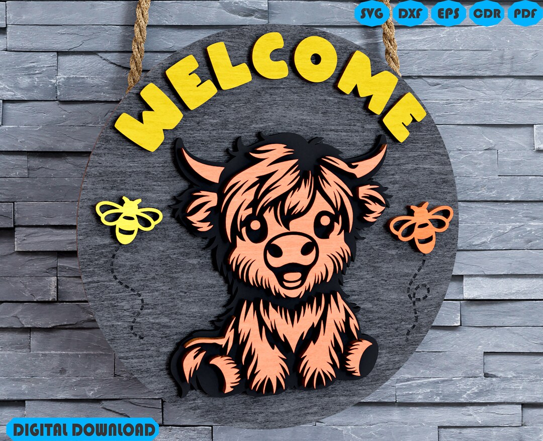Hi Highland Cow Sign Svg - Etsy