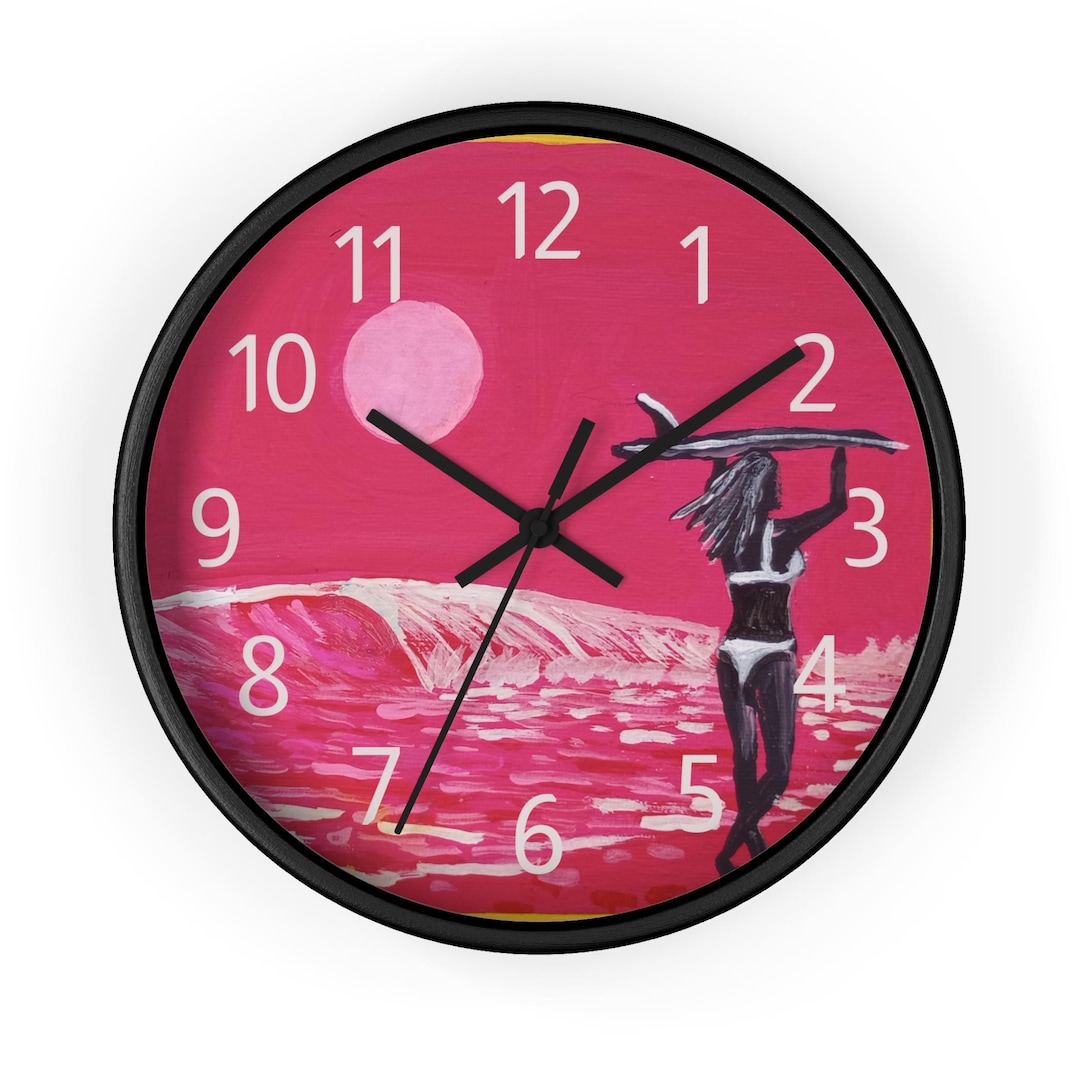 Lani's Surf Shop Fruitpunch Pink Surfer Girl Art Wall Clock - Etsy