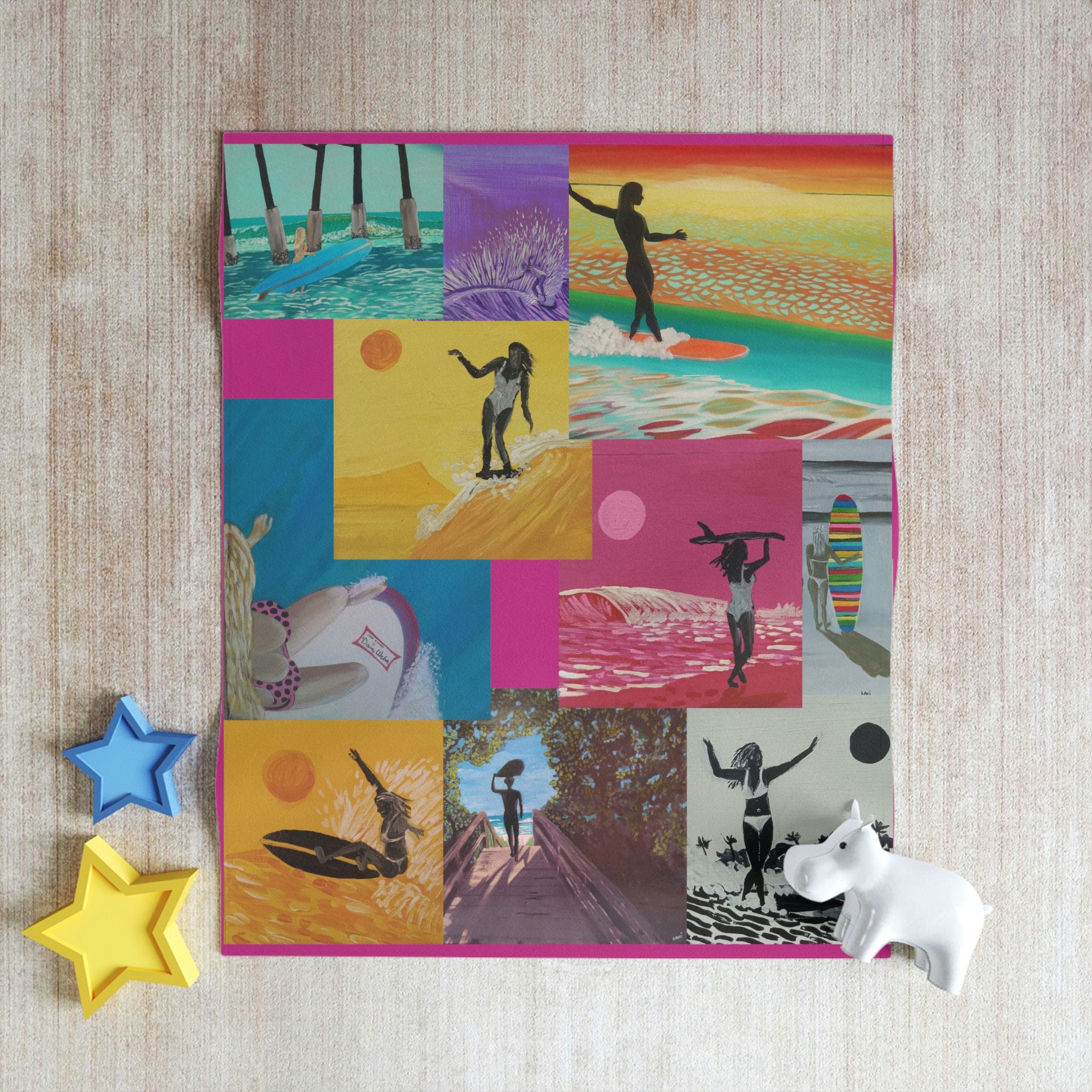 Seasidesart Surfer Girls Patch Quilt Look Surf Art Throw Blanket - Etsy