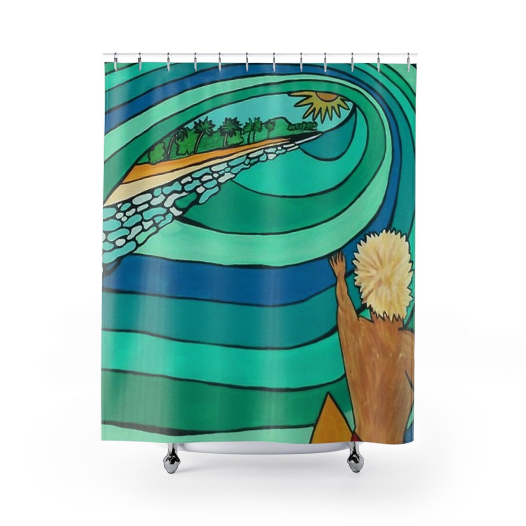Seasidesart Barreled Surfing Folk Art Shower Curtains - Etsy