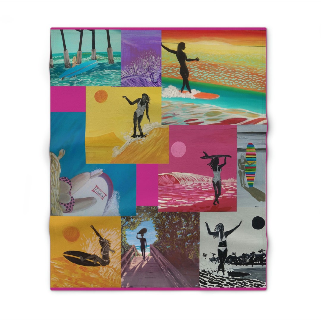 Seasidesart Surfer Girls Patch Quilt Look Surf Art Throw Blanket - Etsy