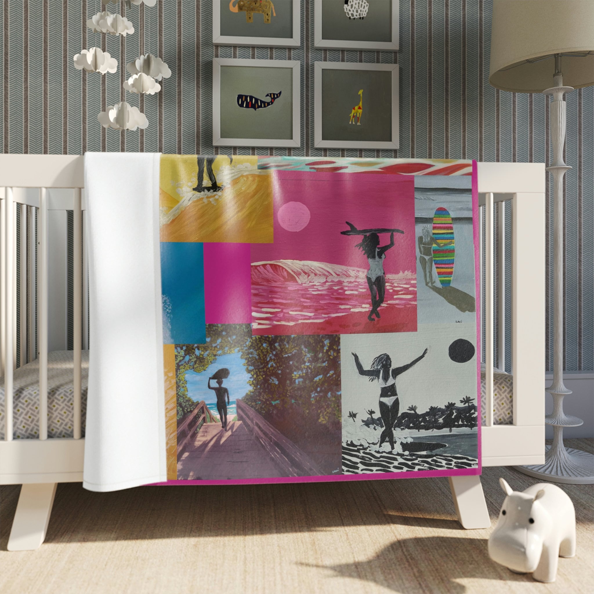 Seasidesart Surfer Girls Patch Quilt Look Surf Art Throw Blanket - Etsy