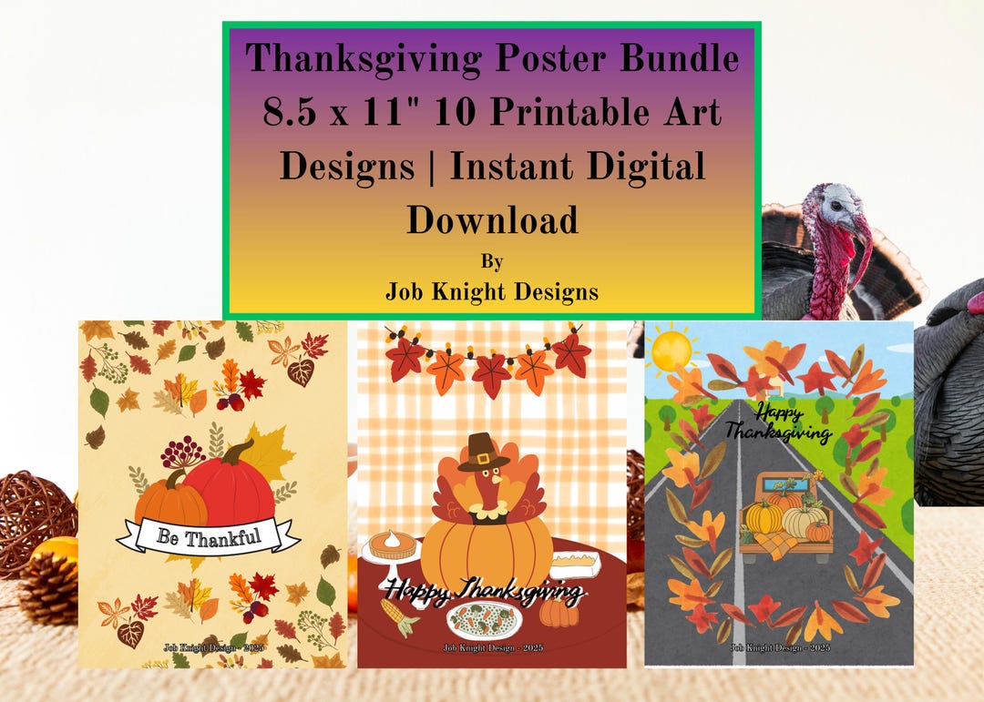 Thanksgiving Printable Art | Fall Decor Poster Bundle (digital Download ...