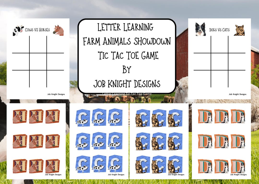 Letter Learning Farm Animals Showdown Tic Tac Toe Digital Printable ...