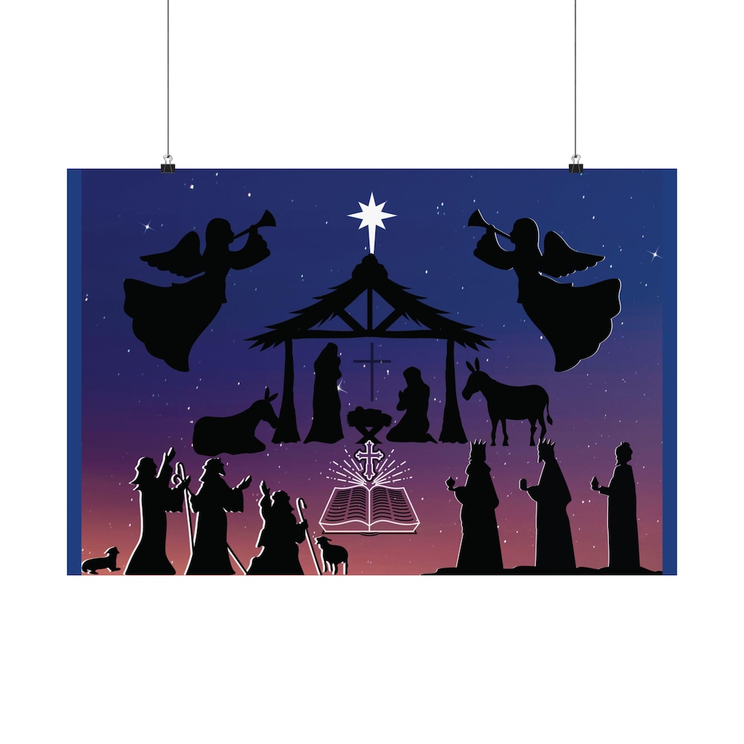 Nativity Scene Christmas Poster - Vintage Style Christmas Art Matte ...