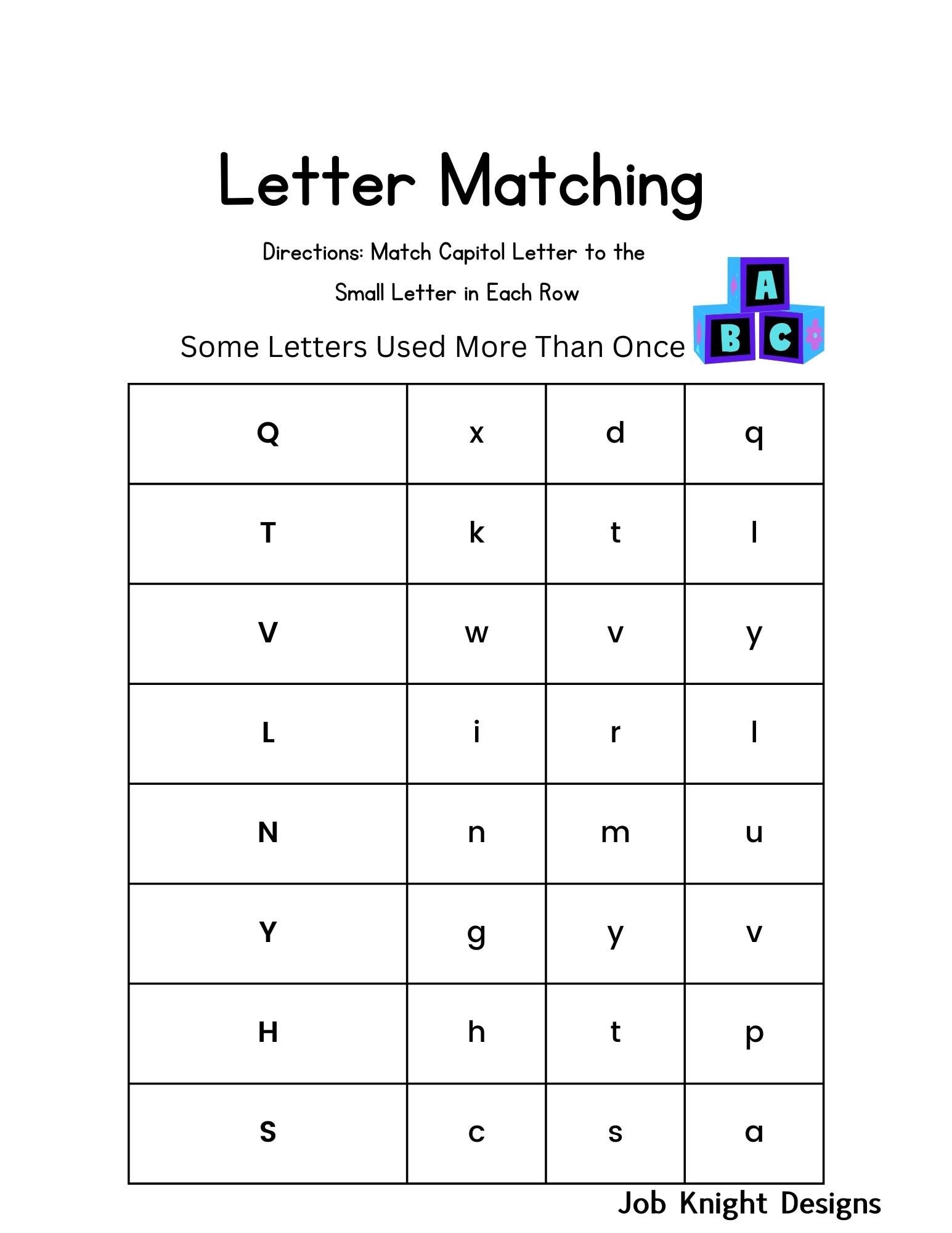 Letter Matching Activity: Capital to Small Letter (digital Download) - Etsy