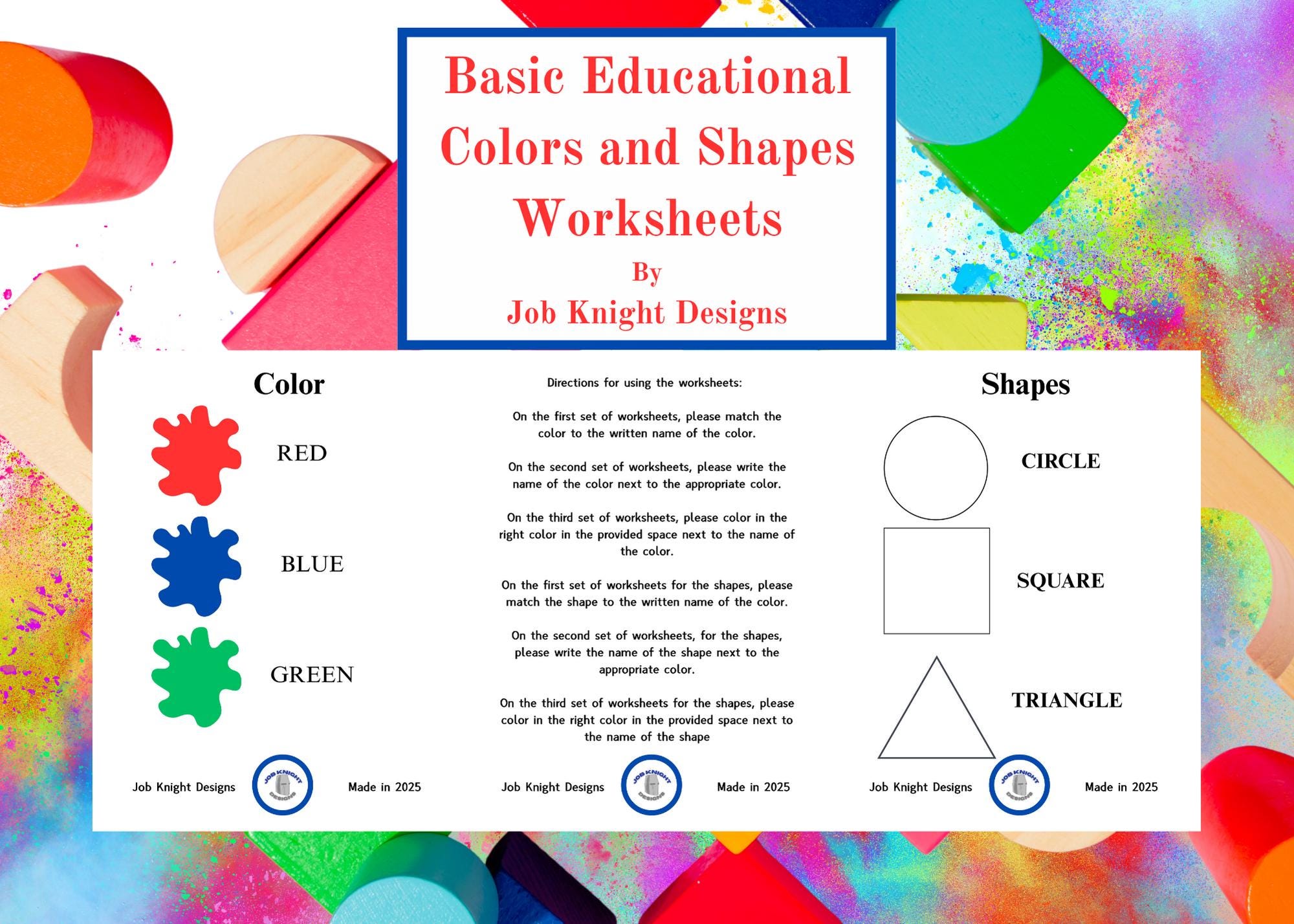 Color & Shape Matching Worksheets: Toddler Learning Activity (PDF ...