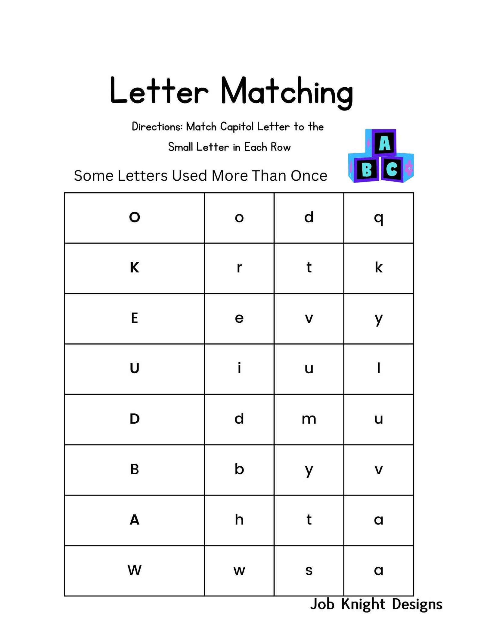 Letter Matching Activity: Capital to Small Letter (digital Download) - Etsy
