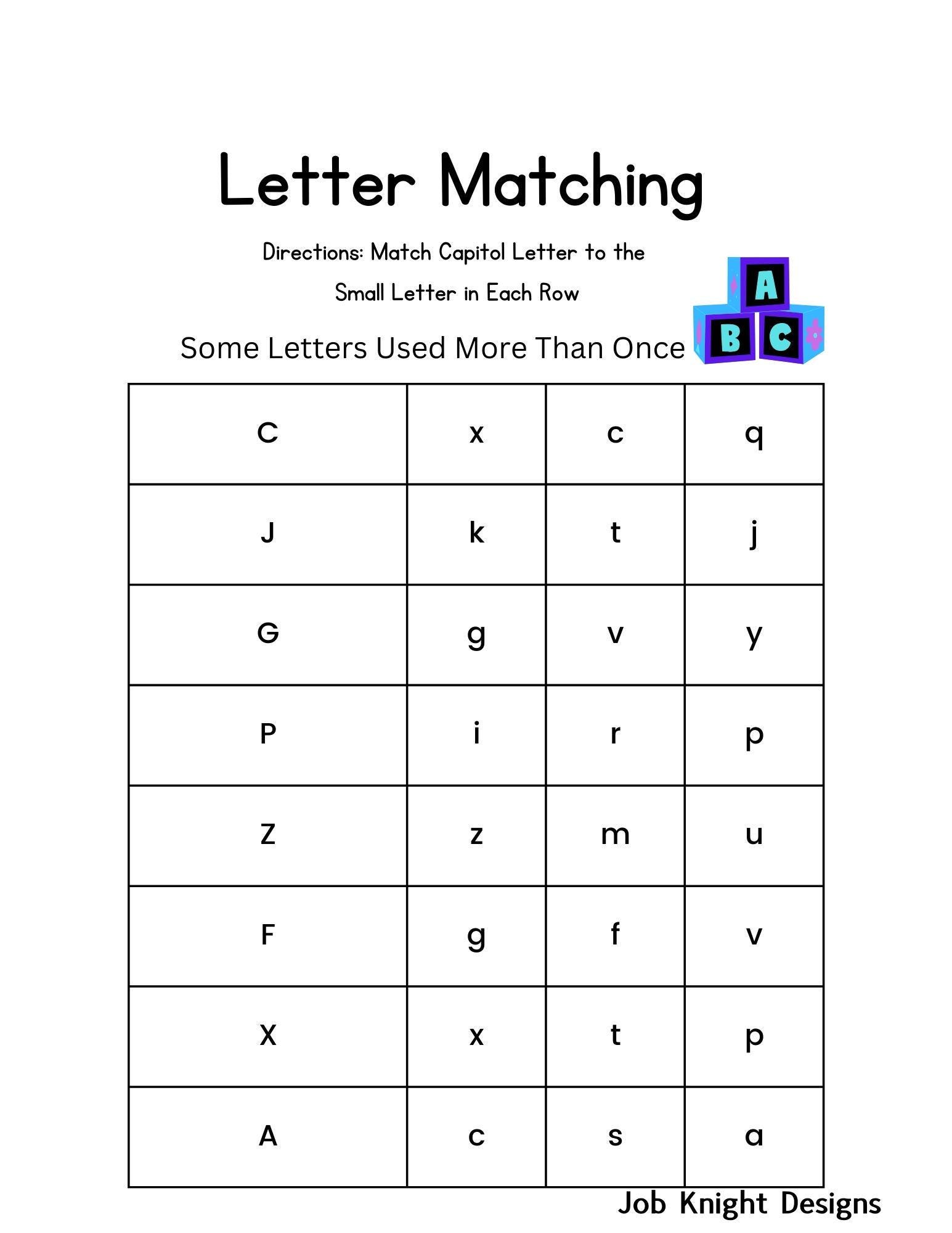 Capitol Letter Match to Small Letter, Match Capitol Letter to the Small ...